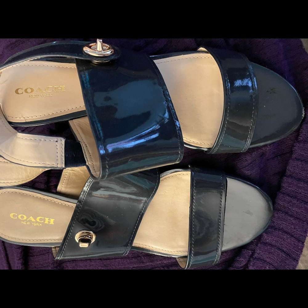 Navy Blue Marla Coach Turn Lock Sandals - Gem